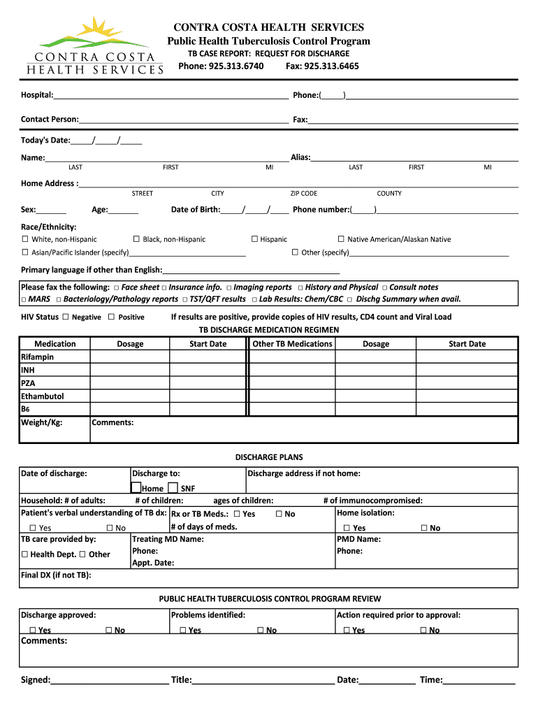 Fillable Online cchealth TB Case Report - Contra Costa Health Services Fax Email Print - pdfFiller