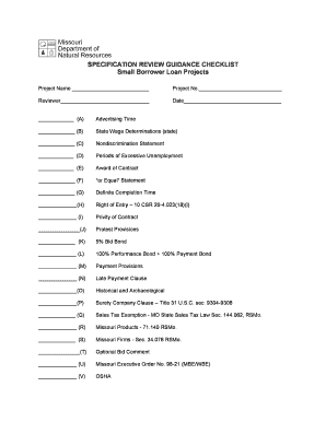 Fillable Online dnr mo Plan and Spec REVIEW GUIDANCE CHECKLIST - dnr mo ...