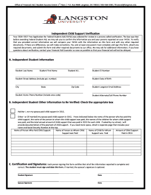 Fillable Online langston Independent Child Support Verification Form 16 ...