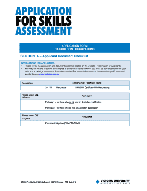 Fillable Online vu edu SMAS Hairdressing Occupation application form ...