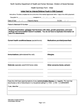 Fillable Online Health Summary Form--Initial Visit Fax Email Print ...