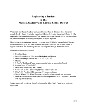 Fillable Online mexicocsd Registering a Student - mexicocsd Fax Email ...