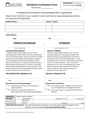 Fillable Online Residence Verification Form 2015 16 Fax Email Print ...