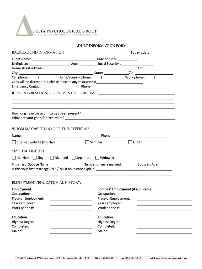 Fillable Online Adult Intake Package-Broward Fax Email Print - pdfFiller