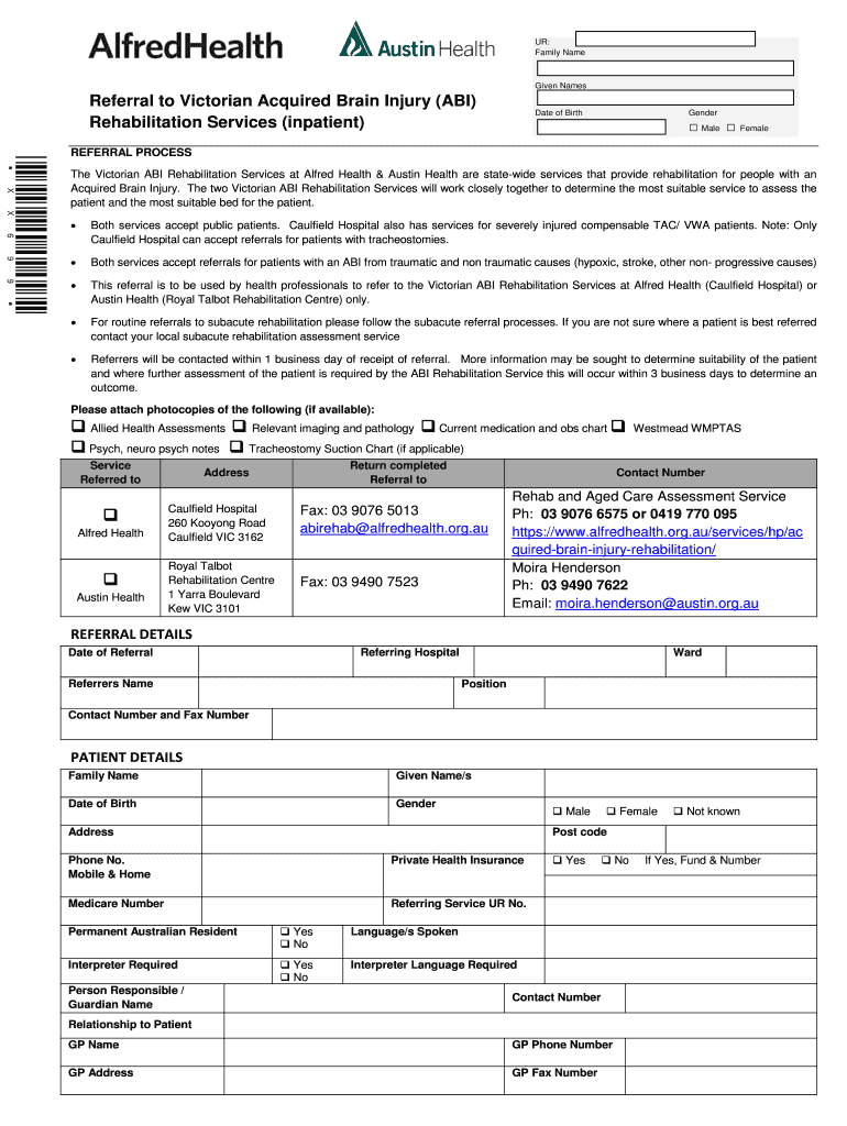 Fillable Online Alfred Health - Acquired Brain Injury (ABI ...