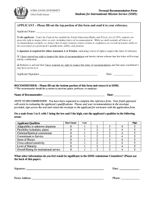Fillable Online Personal Recommendation Form Students for... Fax Email ...