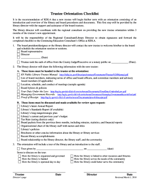 Fillable Online kdla ky Trustee Orientation Checklist for Temporary ...