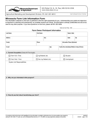 Fillable Online mda state mn Minnesota Farm Link Information Form - Farm Owner Participant ...