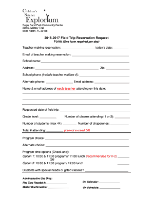 Fillable Online Field Trip Reservation Request Fax Email Print - pdfFiller