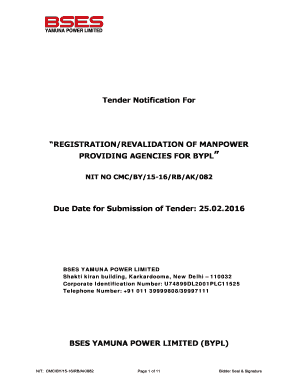 Fillable Online Tender Notification For REGISTRATION ... - BSES Delhi ...