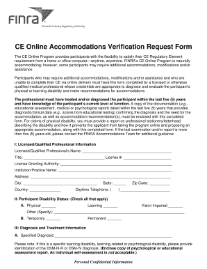 Fillable Online finra SPECIAL ACCOMMODATIONS VERIFICATION REQUEST FORM - finra Fax Email Print ...