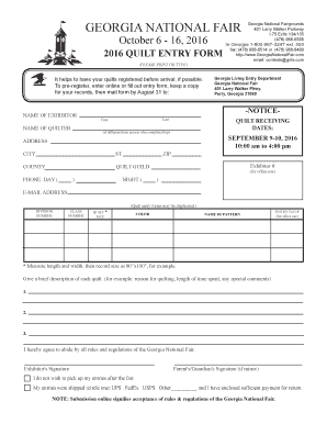 Fillable Online 2016 QUILT ENTRY FORM Fax Email Print - pdfFiller