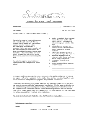 Fillable Online Consent for Root Canal Treatment - Shelton Dental ...