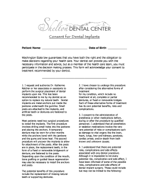 Fillable Online Pre Operative Consent Dental Implants - Shelton Dental Fax Email Print - pdfFiller