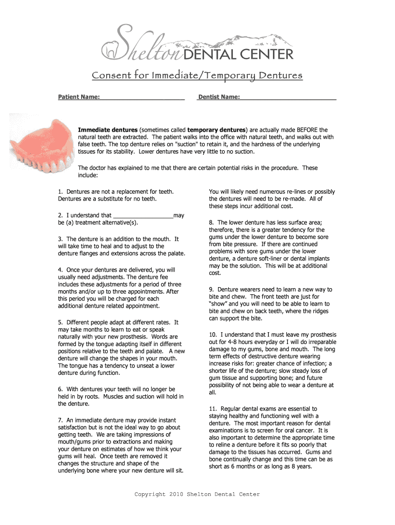 Fillable Online Pre Operative Consent immediate dentures.doc Fax Email ...