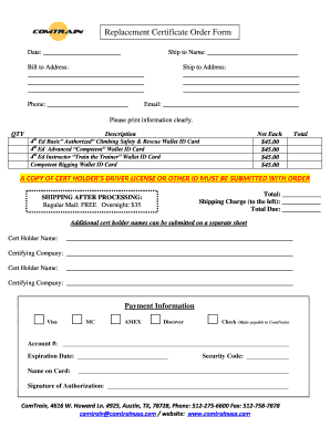 Fillable Online Replacement Certificate Order Form Fax Email Print ...