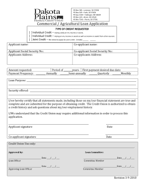 Fillable Online Commercial / Agricultural Loan Application - Dakota ...