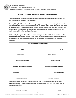 Fillable Online csueastbay ADAPTIVE EQUIPMENT LOAN AGREEMENT Fax Email ...