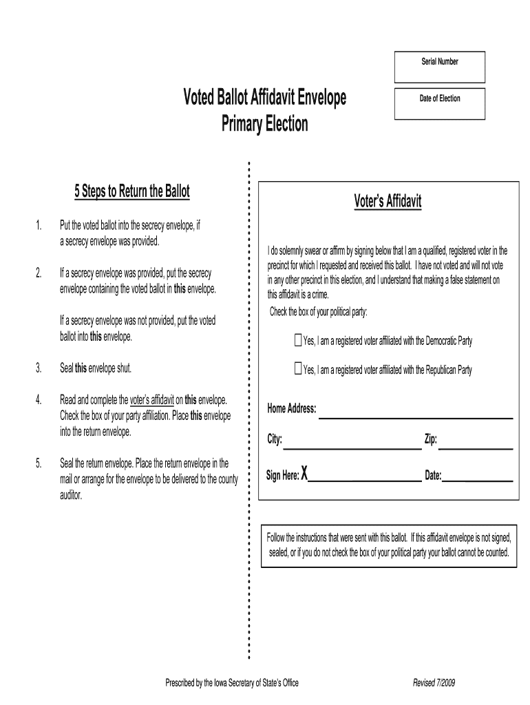 Fillable Online sos iowa Voted Ballot Affidavit Envelope - sos iowa Fax ...