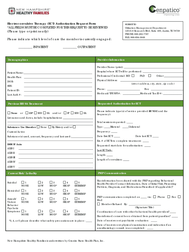 Fillable Online Electroconvulsive Therapy (ECT) Authorization Request ...