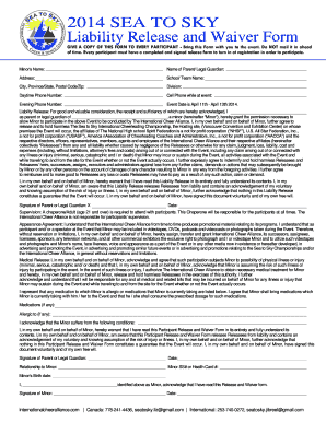 Fillable Online 2014 SEA TO SKY Liability Release and Waiver Form Fax ...
