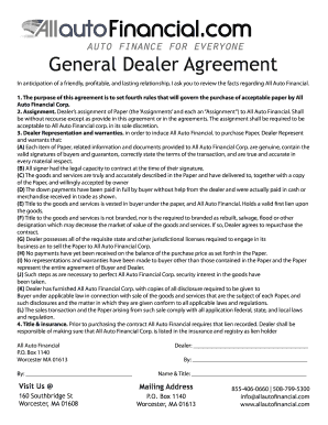 Fillable Online General Dealer Agreement - All Auto Financial Fax Email ...