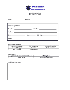 Fillable Online Agent Hierarchy Sheet Fax Email Print - pdfFiller
