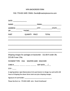 Fillable Online MPA BACKORDER FORM Fax Email Print - pdfFiller
