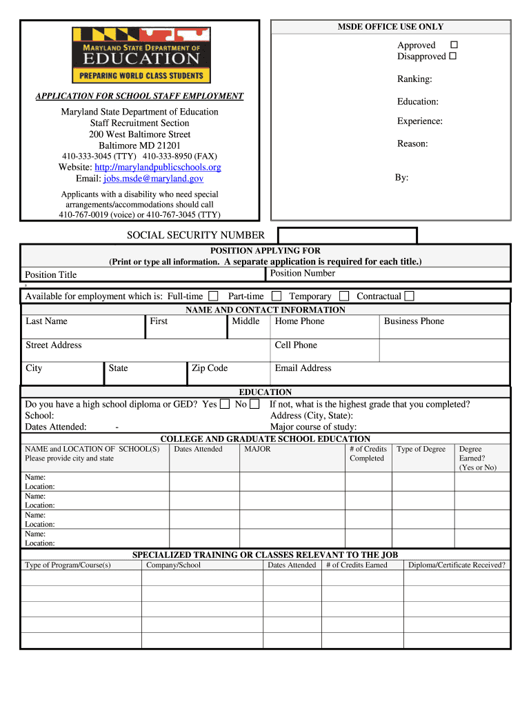 Fillable Online marylandpublicschools MSDE OFFICE USE ONLY ...