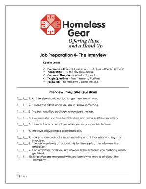 Fillable Online Job Preparation 4- The Interview - Homeless Gear Fax Email Print - pdfFiller