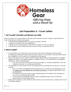 Fillable Online Cover Letters - Homeless Gear Fax Email Print - pdfFiller