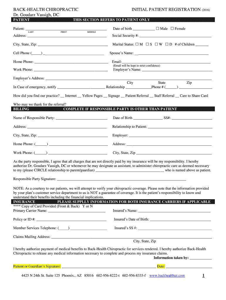 Fillable Online BACK-HEALTH CHIROPRACTIC Fax Email Print - pdfFiller