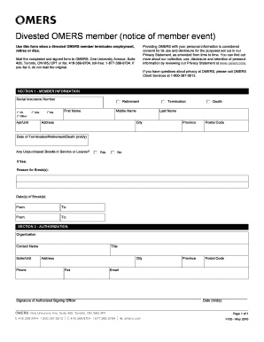 Fillable Online Form 183 - Divested OMERS member (notice of member ...