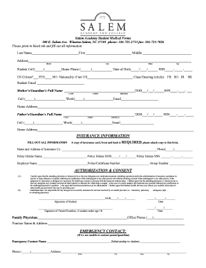 Fillable Online Health Forms for New Students - Salem Academy Fax Email Print - pdfFiller