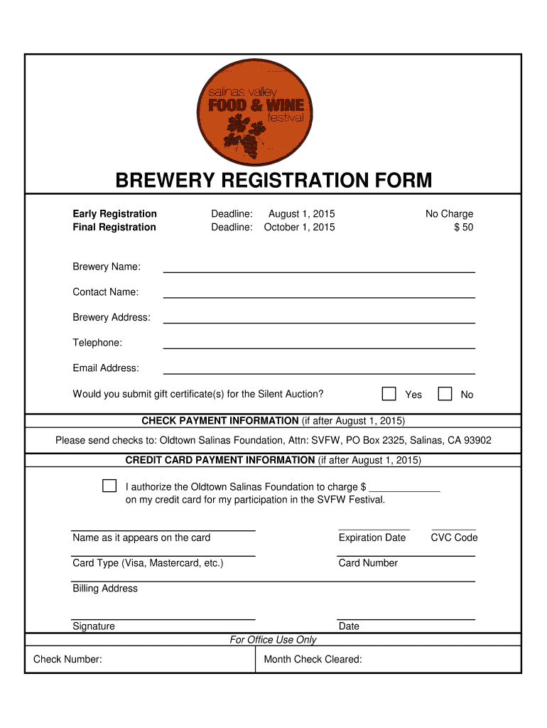 Fillable Online BREWERY REGISTRATION FORM -... Fax Email Print - pdfFiller