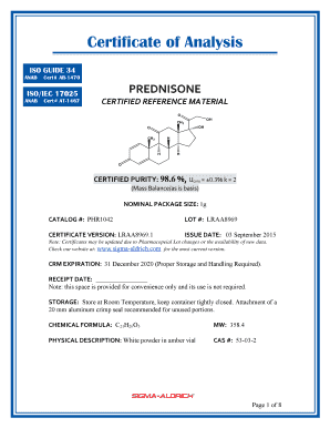 Fillable Online Certificate of Analysis - sigmaaldrich.com Fax Email ...