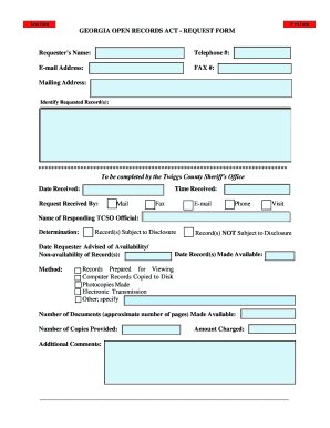 Fillable Online twiggssheriff GEORGIA OPEN RECORDS ACT - REQUEST FORM ...