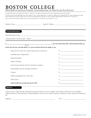 Fillable Online bc 2015-2016 Custodial Parent Confirmation of Non-Filer ...