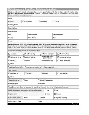 Fillable Online Motor Application Form - moog.com Fax Email Print ...