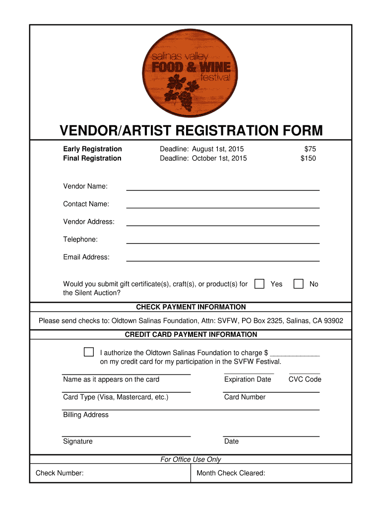 Fillable Online VENDOR/ARTIST REGISTRATION FORM Fax Email Print - pdfFiller