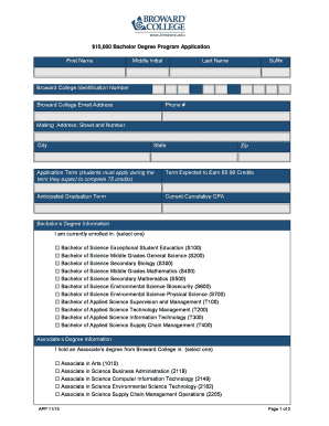Fillable Online broward $10,000 Bachelor Degree Program Application Fax Email Print - pdfFiller