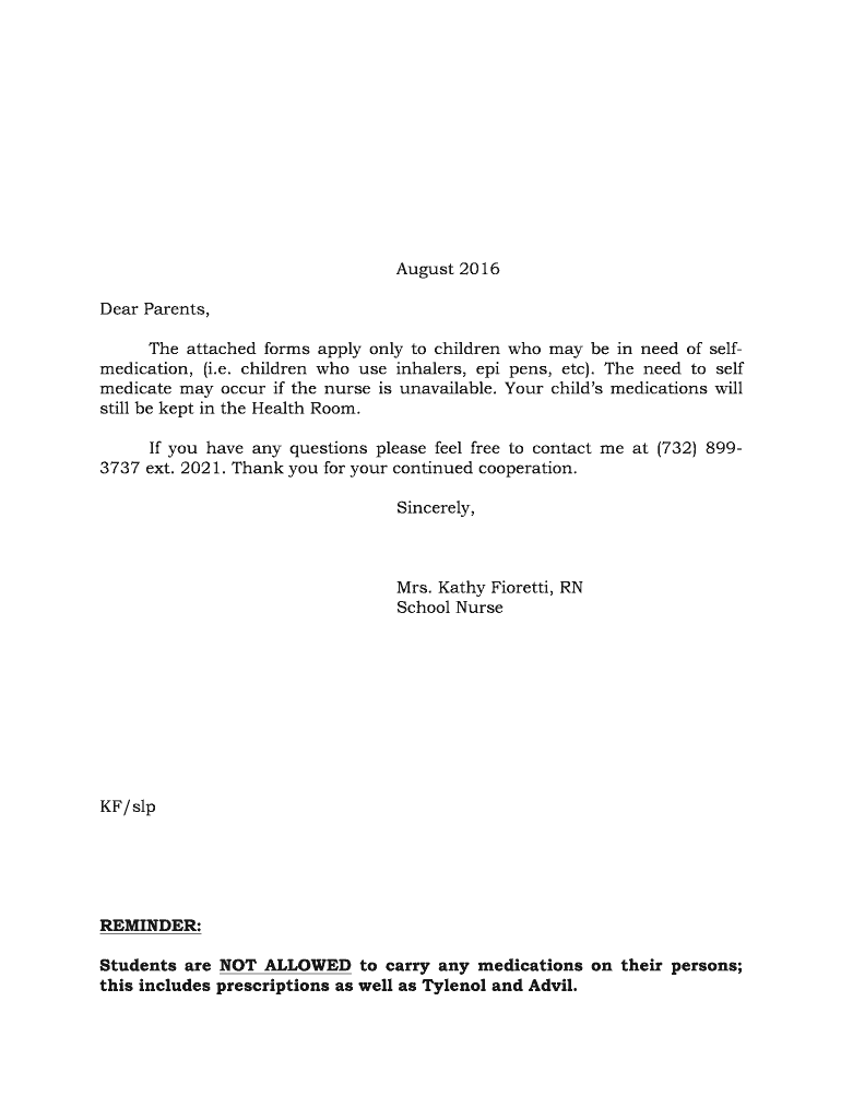 Fillable Online Self Medication letter.doc Fax Email Print - pdfFiller