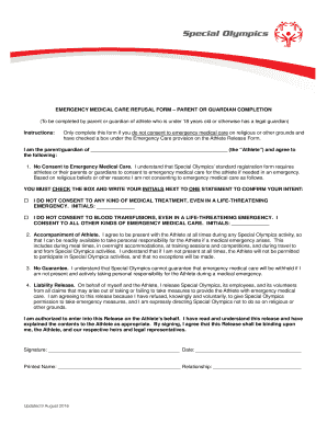 Fillable Online media specialolympics EMERGENCY MEDICAL CARE REFUSAL ...