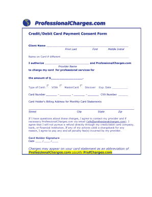 Fillable Online Credit/Debit Card Payment Consent Form Fax Email Print ...