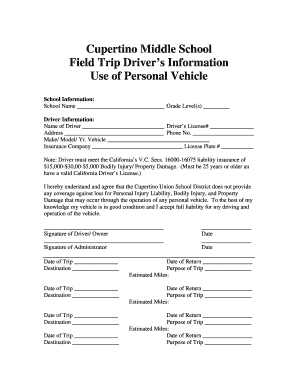 Fillable Online Driver s Use of Personal Vehicle Form Fax Email Print ...