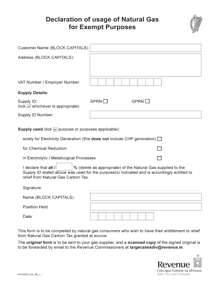 Fillable Online revenue Declaration of usage of Natural Gas for Exempt ...