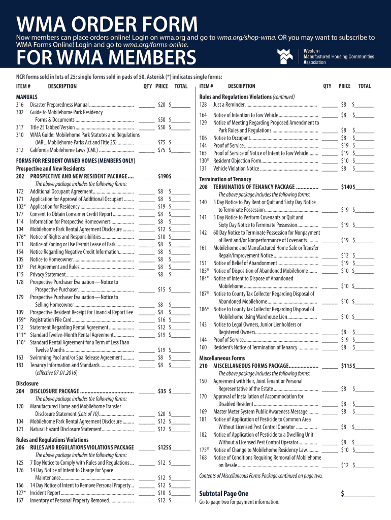 Fillable Online wma WMA ORDER FORM Fax Email Print - pdfFiller