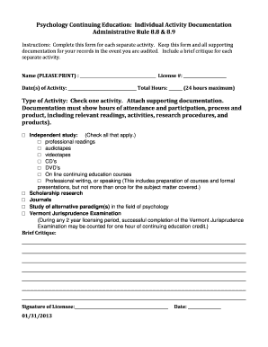 Fillable Online Psychology Continuing Education: Individual Activity ...