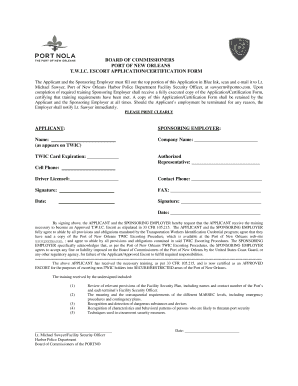 Fillable Online ESCORT APPLICATION/CERTIFICATION FORM Fax Email Print ...