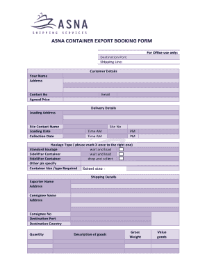 Fillable Online ASNA CONTAINER EXPORT BOOKING FORM Fax Email Print ...